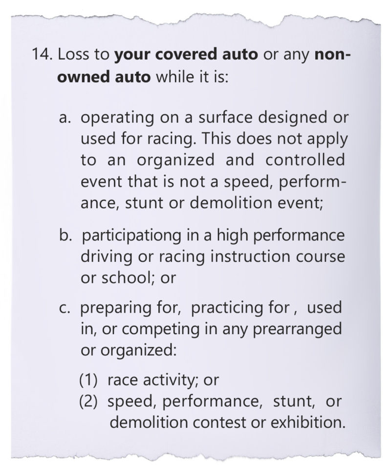 HPDE Guide to Personal Auto Policy Exclusions - Motorsports