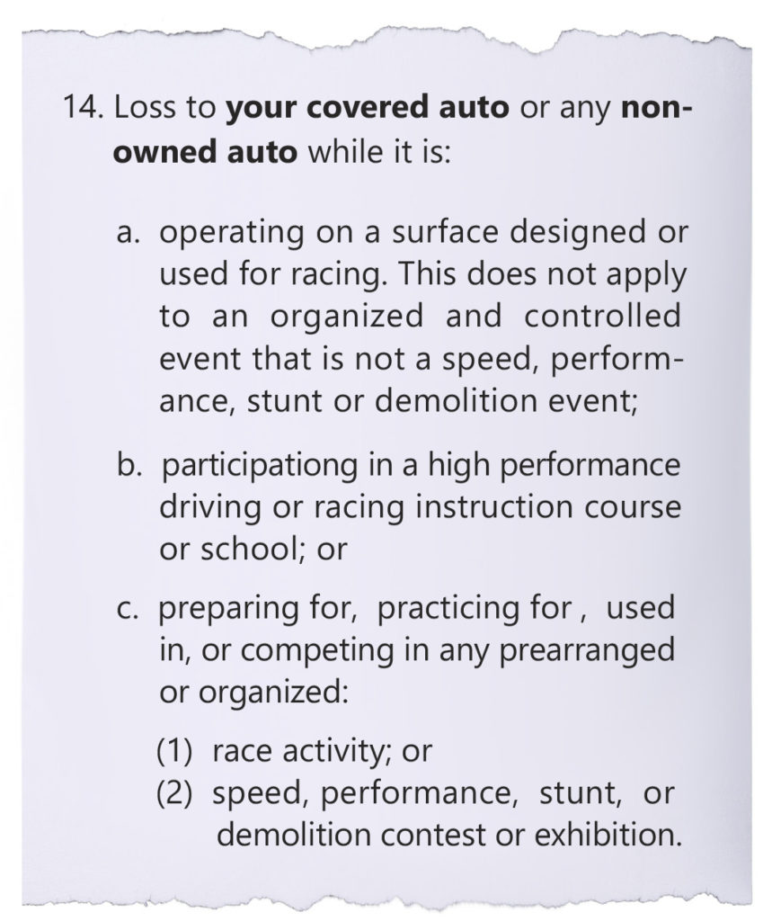 HPDE Guide to Personal Auto Policy Exclusions - Motorsports